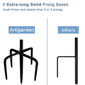 Artigarden 92 Inch Outdoor Shepherd Hooks with 5 Pronger Base (2 Packs), Adjustable Heavy Duty Garden Hanging Stand Holder for Bird Feeders Lanterns Planter Hanger, Matte Black