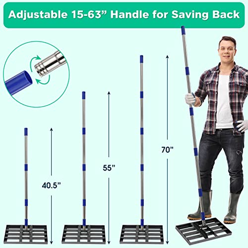 Lawn Leveling Rake, Heavy Duty 17"x10" Lawn Leveling Rake with 6FT Adjustable Steel Handle for Yard Garden Lawn Leveling, Soil Sand Leveling Spreading Dirt Top Dressing, Small Lawn Level Tool