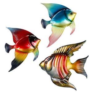 FANWNKI Set of 3 Metal Fish Wall Decor Art Outdoor Indoor Sculpture Hanging for Pool Home Porch Fence Garden