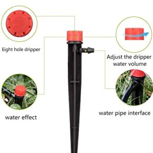 La Farah 100pcs Drip Irrigation Emitters for 1/4" Drip Irrigation Tubing,Adjustable 360 Degree Water Flow Drippers on 5" Arrow Stake, Garden Irrigation Drippers for (4-7mm) Watering System Kit