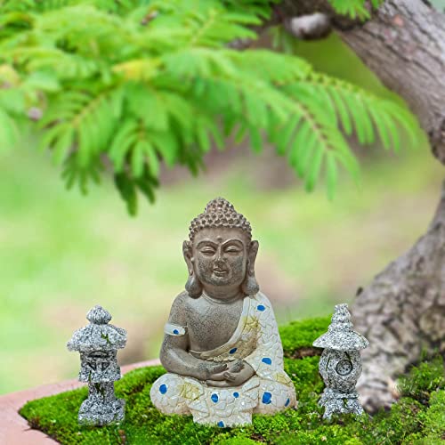 Anner Lily Sitting Buddha Statue Home Decoration, Garden Figurines Bonsai Decorations, Mini Zen Garden Accessories Outdoor Decor