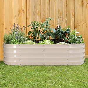 Sundale Outdoor Galvanized Raised Garden Bed Kit, 4x2x1ft Planter Raised Garden Boxes Outdoor with Anti-Rust Paint，Oval Metal Planter Box for Vegetables Flower（Beige）