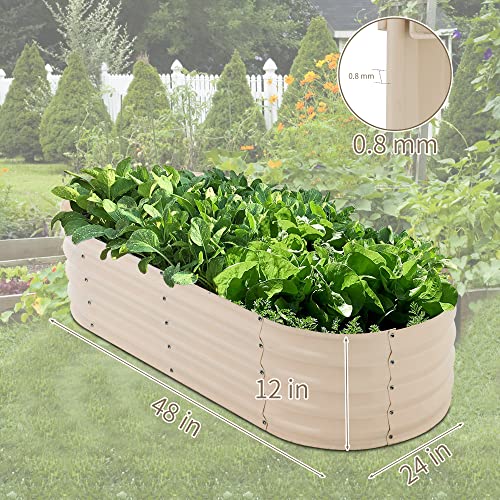 Sundale Outdoor Galvanized Raised Garden Bed Kit, 4x2x1ft Planter Raised Garden Boxes Outdoor with Anti-Rust Paint，Oval Metal Planter Box for Vegetables Flower（Beige）