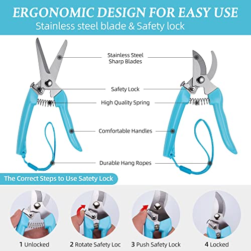 Pruning shears,3Pcs Garden Scissors,Stainless Steel Sharp Blade Gardening Trimming Floral Shears Scissors Pruners for Cutting Flowers,Trimming Plants,Bonsai,Picking Fruits with Storage Bag,Wipe Cloth