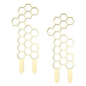 2 pack small trellis for potted plants,16″plants trellis starter holder for indoor outdoor garden decor,wooden honeycomb shape potted plant flower stem vines climbing training support pole accessories