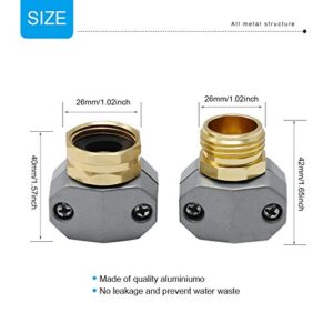 Zreneyfex Garden Hose Repair Fitting, Aluminum Water Hose Ends Male and Female Hose Connector with Zinc Clamp Fits All 5/8" and 3/4" Garden Hose