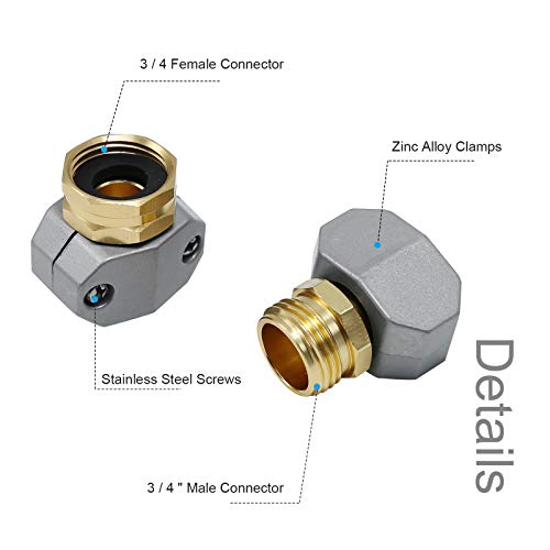 Zreneyfex Garden Hose Repair Fitting, Aluminum Water Hose Ends Male and Female Hose Connector with Zinc Clamp Fits All 5/8" and 3/4" Garden Hose