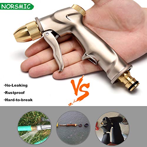 Garden Hose Sprayer, NORSMIC Garden Hose Nozzle Heavy Duty,Various Adjustable Flow Patterns, Water Hose Nozzle for Plant and Lawn Watering/Pet Bathing/Car Washing,High Pressure,Pure Metal