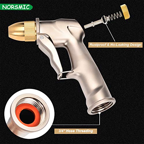 Garden Hose Sprayer, NORSMIC Garden Hose Nozzle Heavy Duty,Various Adjustable Flow Patterns, Water Hose Nozzle for Plant and Lawn Watering/Pet Bathing/Car Washing,High Pressure,Pure Metal