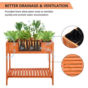 AuAg Wooden Raised Garden Bed with 8 Slot, Elevated Flower Planter Box Stand w/Leg & Storage Shelf, Outdoor Vegetable Growing Bed Kit w/Liner, Herb Standing Gardening Planter for Backyard, Patio, Deck