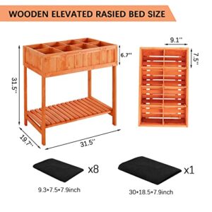 AuAg Wooden Raised Garden Bed with 8 Slot, Elevated Flower Planter Box Stand w/Leg & Storage Shelf, Outdoor Vegetable Growing Bed Kit w/Liner, Herb Standing Gardening Planter for Backyard, Patio, Deck