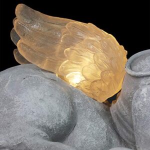 Exhart Dog Statue, Solar Cradled Pet Memorial Garden Sculpture, LED Light Angel Wings, Outdoor Garden Decoration, 8 x 5 Inch