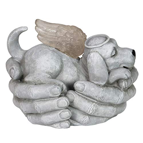 Exhart Dog Statue, Solar Cradled Pet Memorial Garden Sculpture, LED Light Angel Wings, Outdoor Garden Decoration, 8 x 5 Inch