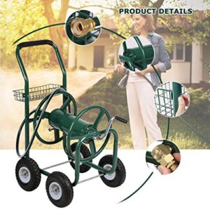 Garden Water Hose Reel Cart Tools with Wheels Garden Lawn Water Truck Water Planting Cart Heavy Duty Outdoor Yard Water Planting Holds 300-Feet of 5/8-Inch Hose with Storage Basket (Green)