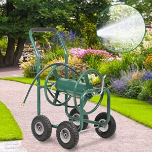 Garden Water Hose Reel Cart Tools with Wheels Garden Lawn Water Truck Water Planting Cart Heavy Duty Outdoor Yard Water Planting Holds 300-Feet of 5/8-Inch Hose with Storage Basket (Green)