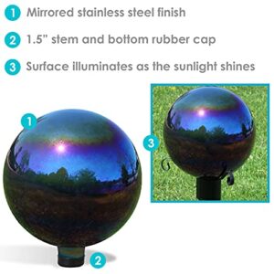 Sunnydaze 10-Inch Glass Mirrored Gazing Globe - Features a Stainless Steel Finish - Elegant Ball Lawn Ornament for Garden or Patio - Rainbow