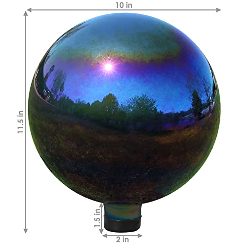 Sunnydaze 10-Inch Glass Mirrored Gazing Globe - Features a Stainless Steel Finish - Elegant Ball Lawn Ornament for Garden or Patio - Rainbow