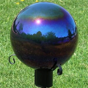 Sunnydaze 10-Inch Glass Mirrored Gazing Globe - Features a Stainless Steel Finish - Elegant Ball Lawn Ornament for Garden or Patio - Rainbow