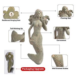 Sungmor Retro Style 7.28 Inch Heavy-duty Wall-Mounted Mermaid Hook Garden Statue Decoration | Premium Resin Indoor Outdoor Sculpture Wall Decor | Gift Idea for Families & Friends