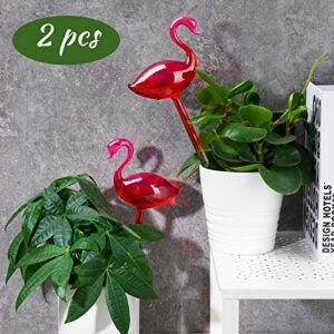 Self-Watering Glass Globes 2PCS Flamingo Gradient Hot Pink 10" Long Hand Blown Bulbs Pot Plant Waterer Home Indoor Outdoor Garden Patio Hanging Flower Aqua Spike Decorative Automatic Irrigation System