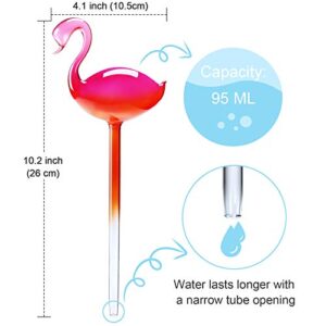 Self-Watering Glass Globes 2PCS Flamingo Gradient Hot Pink 10" Long Hand Blown Bulbs Pot Plant Waterer Home Indoor Outdoor Garden Patio Hanging Flower Aqua Spike Decorative Automatic Irrigation System