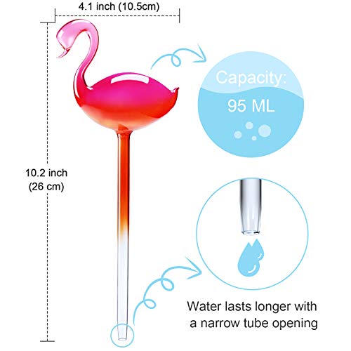 Self-Watering Glass Globes 2PCS Flamingo Gradient Hot Pink 10" Long Hand Blown Bulbs Pot Plant Waterer Home Indoor Outdoor Garden Patio Hanging Flower Aqua Spike Decorative Automatic Irrigation System