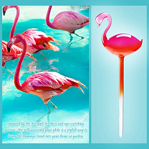 Self-Watering Glass Globes 2PCS Flamingo Gradient Hot Pink 10" Long Hand Blown Bulbs Pot Plant Waterer Home Indoor Outdoor Garden Patio Hanging Flower Aqua Spike Decorative Automatic Irrigation System