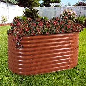 Sunnydaze Oval Raised Garden Bed - Galvalume Steel Vegetable or Flower Bed Kit - Stackable Backyard Planter Box with Rubber Edge Trim - 62.5" - Brown