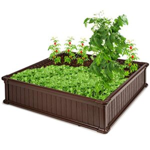 giantex raised garden bed, planter for flower vegetables, outdoor plant box patio backyard, easy assembly (48.5”lx48.5”wx12”h, brown)