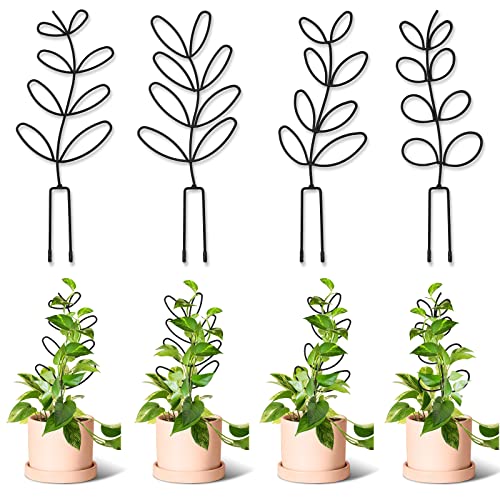 Tuitessine Leaf Shape Plant Trellis for Climbing Houseplant Trellis Indoor Garden Trellis Metal Wire Stake for Potted Plant Houseplant Lover Gift Set of 4