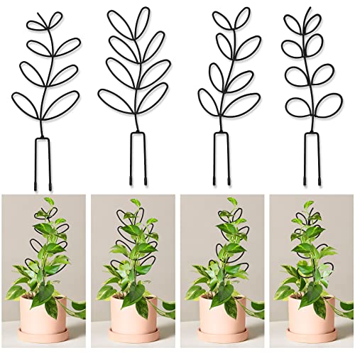 Tuitessine Leaf Shape Plant Trellis for Climbing Houseplant Trellis Indoor Garden Trellis Metal Wire Stake for Potted Plant Houseplant Lover Gift Set of 4