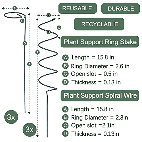 Plant Support Stakes, 6 Packs Plant Stakes for Indoor and Outdoor Plants Plant Support for Potted Plants Orchid Lily Dahlia Clematis Rose Flowers Stem