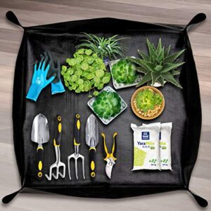 k’S Plant Potting Mat, Reusable Waterproof Garden Plant Seedling Repotting Tray Foldable Indoor Transplanting Tidy Flower Potting Tarp with 10 Pack Plant Labels and Clips (39.3 x 39.3 inch)