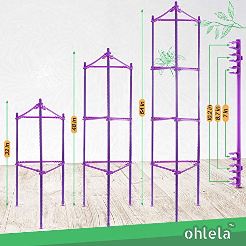 Large Tomato Cages for Garden - 48 Inches, 3-Pack Multifunctional Purple Tomato Plant Support for Vine, Vegetables, Fruits & Flowers with Adjustable Stake Arms - Non-Rusting with 328ft Twist Tie