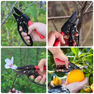 premium garden clippers, MUSTKING ratchet pruning shears, weak handed and arthritic garden shears for flowers, stems, roses, shrubs, hedges, pruning 3 times easier, sharp scissors gardening tools