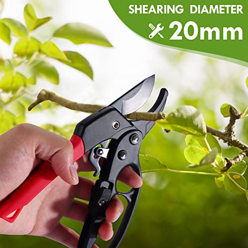 premium garden clippers, MUSTKING ratchet pruning shears, weak handed and arthritic garden shears for flowers, stems, roses, shrubs, hedges, pruning 3 times easier, sharp scissors gardening tools