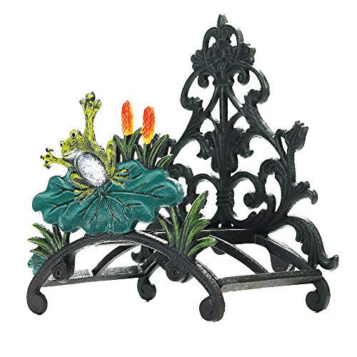 Sungmor Cast Iron Heavy Duty Garden Hose Holder - Decorative Hand-painted Frog Wall Mounted Water Hose Hanger - Wall Decoration Hanging Hose Rack - Hose Reel Storage Butler - Metal Hose Stand