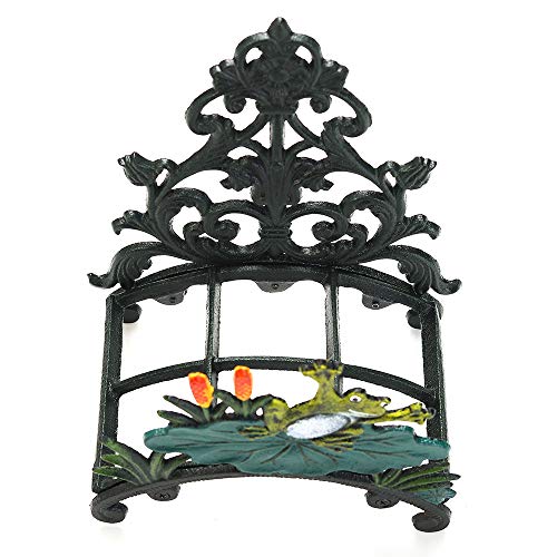 Sungmor Cast Iron Heavy Duty Garden Hose Holder - Decorative Hand-painted Frog Wall Mounted Water Hose Hanger - Wall Decoration Hanging Hose Rack - Hose Reel Storage Butler - Metal Hose Stand