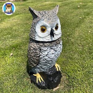 Owlery Solar Owl with Flashing Eyes, Rotating Head and Realistic Tweets, Plastic Owl Decoration for Home, Garden, Patio and Fence, 15 in x 5.5 in x 5.5 in