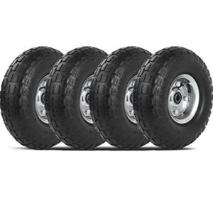 4 pack 4.10/3.50-4″ pneumatic air filled heavy-duty wheels/tires,10″ all purpose utility wheels/tires for hand truck/gorilla utility cart/garden cart,5/8″ center bearing,2.25″ offset hub…