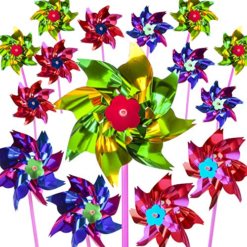 PROLOSO 24 Pack Plastic Pinwheels for Kids Party Favors DIY Lawn Windmill Set Pinwheels for Yard and Garden