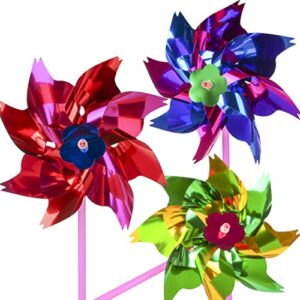 PROLOSO 24 Pack Plastic Pinwheels for Kids Party Favors DIY Lawn Windmill Set Pinwheels for Yard and Garden