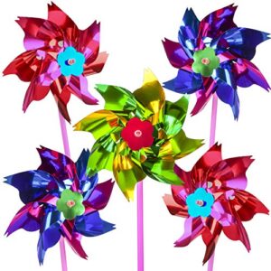 PROLOSO 24 Pack Plastic Pinwheels for Kids Party Favors DIY Lawn Windmill Set Pinwheels for Yard and Garden