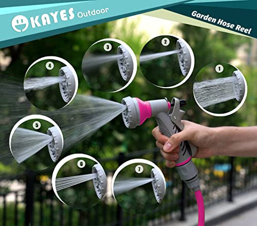 Retractable Garden Hose Reel,Water Hose Holder,9 Pattern Spray Nozzle ,Ideal for Garden Watering & Car Washing,Durable And Portable