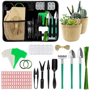 arrinew succulent tools, mini garden tool set bonsai tree kit with burlap pots hand shovel rake scissors, indoor plant care tool accessories gardening gifts for women starter & seniors