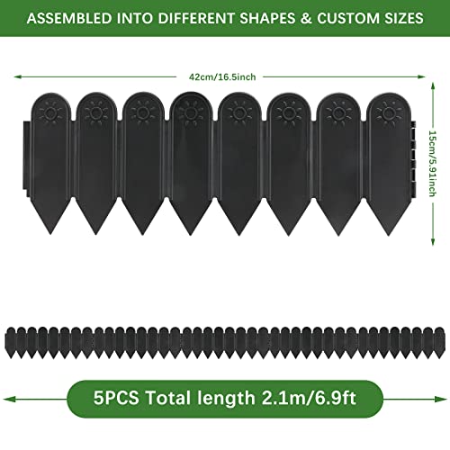 EEOCWF 5PCS Black Garden Edging Borders, 16.5"X6" Plastic Garden Landscape Edging, 6.88ft Interlocking Decorative Garden Fences Edging, Lawn Edge Flower Bed Border for DIY Patio Walkways Yard