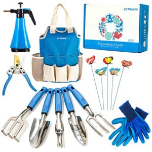 kit4pros garden tool set gardening gifts for women & men & birthday | heavy duty tools kit | pruning shears | gardener gloves| sprayer| weeder| trowel| storage tote bag organizer