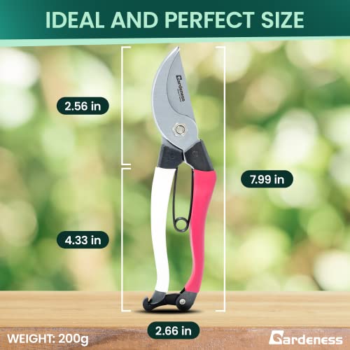 Gardeness Japanese Pruning Shears, 5/8 inch Bypass Heavy Duty Garden Pruner with SK5 Steel Blades – Lightweight Easy Grip Hand Pruners for Gardening, Trimming, Harvesting. Made in Taiwan