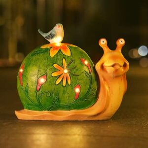 jhbox garden statues snails decor, resin art statue ornaments with solar led lights, outdoor garden decorations lighting for yard, patio, lawn, flowerbed, deck, doorsteps