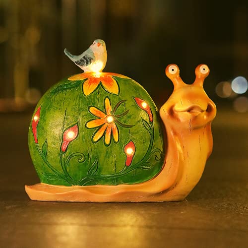 JHBOX Garden Statues Snails Decor, Resin Art Statue Ornaments with Solar LED Lights, Outdoor Garden Decorations Lighting for Yard, Patio, Lawn, Flowerbed, Deck, Doorsteps